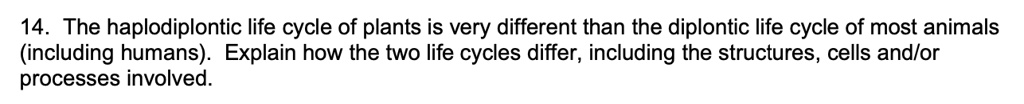 SOLVED: 14 The haplodiplontic life cycle of plants is very different ...