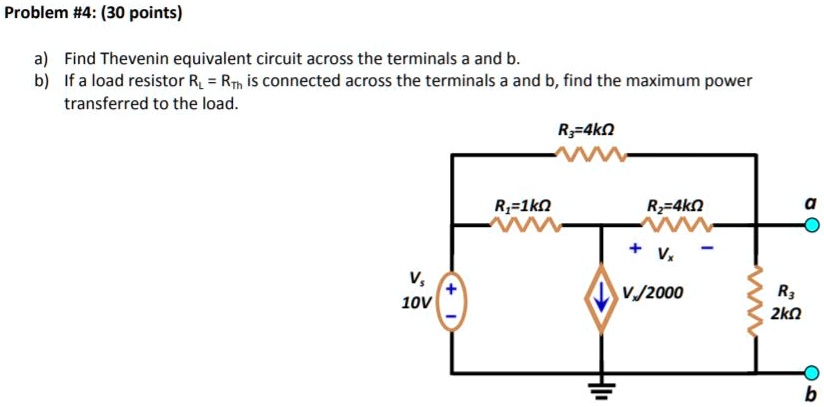 SOLVED: Problem #4: (30 points) a) Find the Thevenin equivalent circuit across the terminals a ...