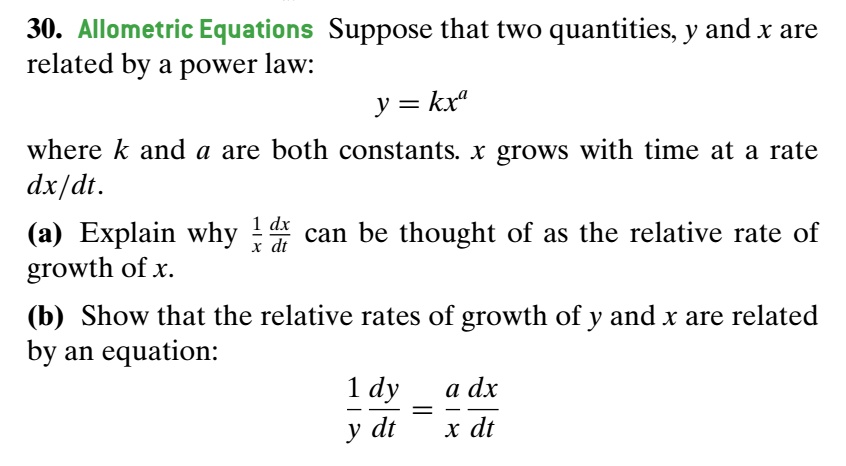 SOLVED: 30. Allometric Equations Suppose that two quantities, y and x ...