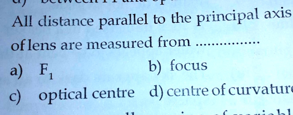 SOLVED: All distances parallel to the principal axis of the lens are measured from the optical ...