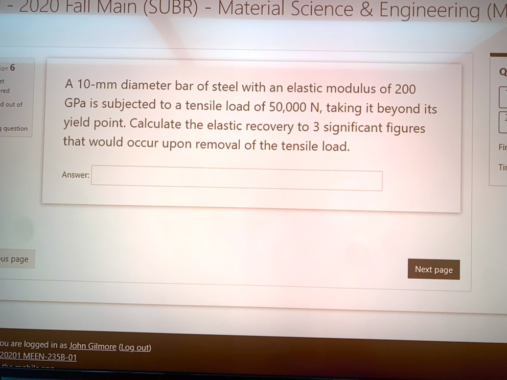 SOLVED: Material Science Engineering A 10-mm diameter bar of steel with an elastic modulus of ...