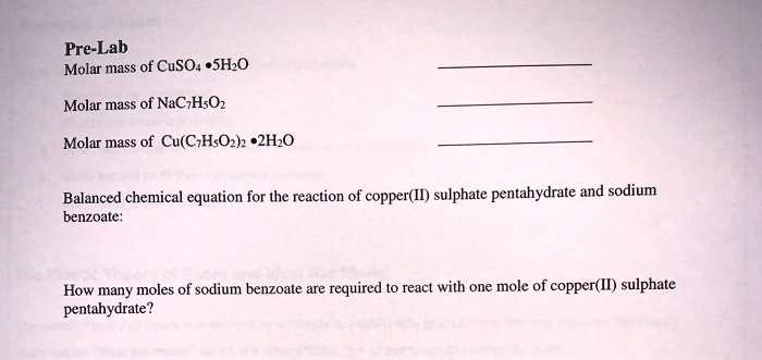 pre lab molar mass of cuso4 shzo molar mass of nacahsoz molar mass of ...