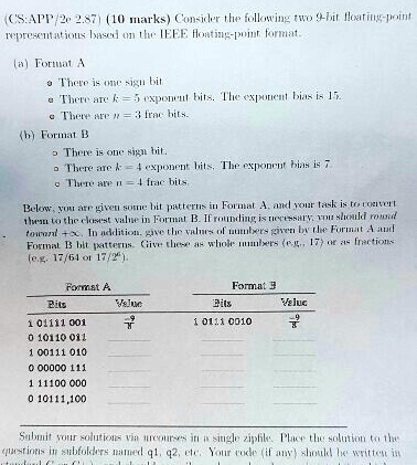SOLVED: CS:APP/2e 2.87 - 10 marks Consider the following two 9-bit floating-point ...