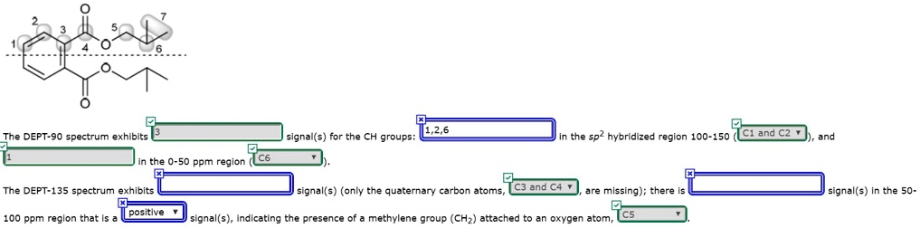 SOLVED: Tne DEPT-90 spectrum exhibits signalls 1,2,6 the CH groups: the ...