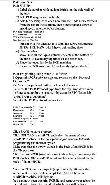 SOLVED: Part Two: PCR PCR SETUP 1) Label clean tubes with student ...