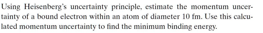 SOLVED: Using Heisenberg's uncertainty principle, estimate the momentum uncertainty of a bound ...