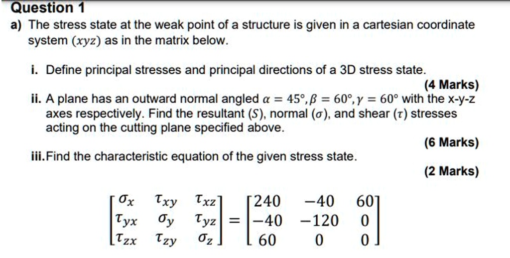 Solved Question 1 A The Stress State At The Weak Point Of A Structure