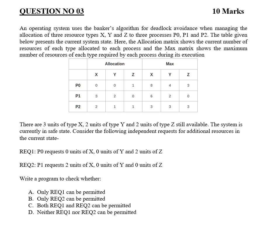 SOLVED: An operating system uses the banker's algorithm for deadlock avoidance when managing the ...