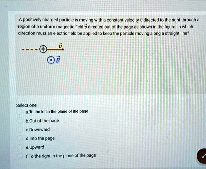 SOLVED: A positively charged particle is moving with a constant velocity directed to the right ...