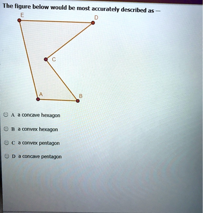 SOLVED: The figure below would be most accurately described as 0 A a concave hexagon a convex ...