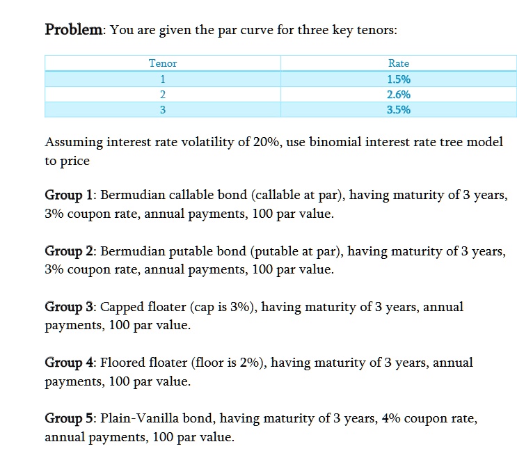 SOLVED: Problem: You are given the par curve for three key tenors ...