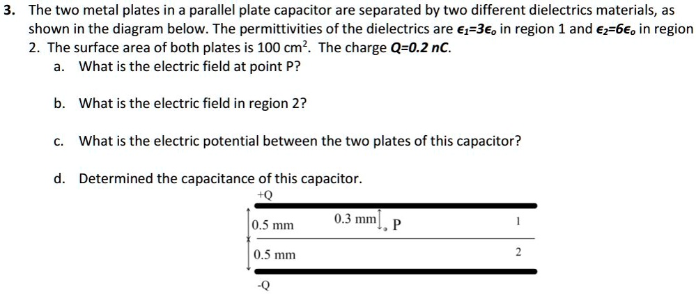 SOLVED: 3. The two metal plates in a parallel plate capacitor are ...
