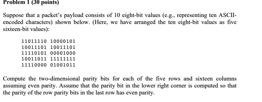 Problem 1 (30 points) Suppose that a packet's payload consists of 10 ...