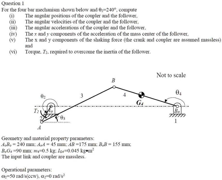 SOLVED: Question 1: For the four-bar mechanism shown below and Î¸2=240Â ...
