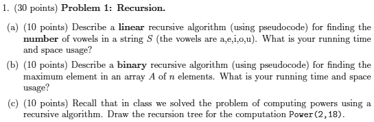 Get Answer 1 30 Points Problem 1 Recursion A 10 Points