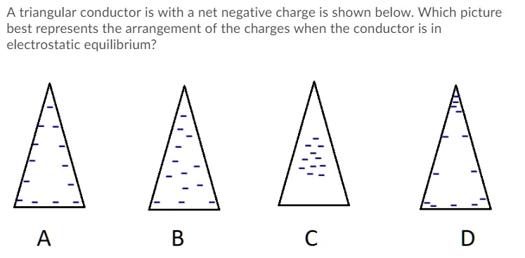 SOLVED: A triangular conductor is with net negative charge is shown ...