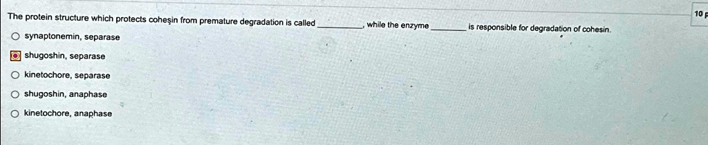 SOLVED: The protein structure which protects cohesin from premature ...