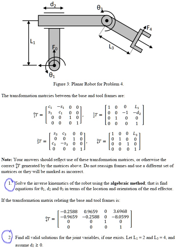 question 41 use an arbitrary location and orientation t matrix 0 e figure 3planar robot for ...