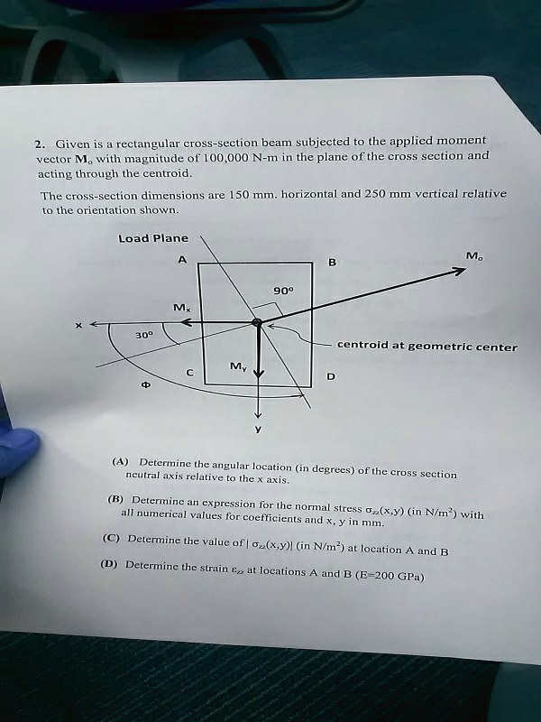 SOLVED: Given is a rectangular cross-section beam subjected to the applied moment vector M, with ...