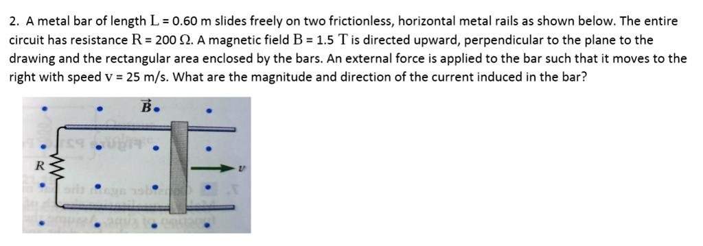 SOLVED: A metal bar of length L = 0.60 m slides freely on two frictionless, horizontal metal ...