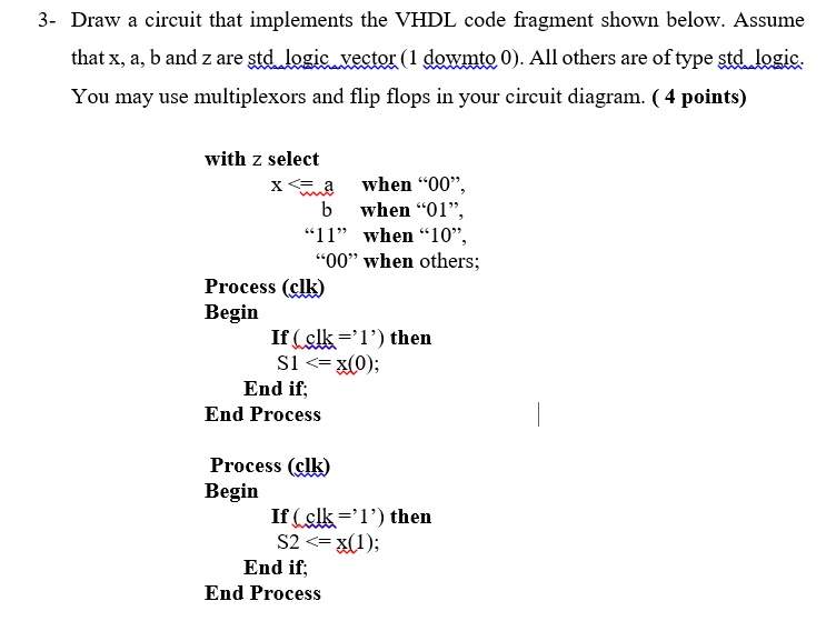 Solved 3 Draw A Circuit That Implements The Vhdl Code Fragment Shown Below Assume That X A 2985