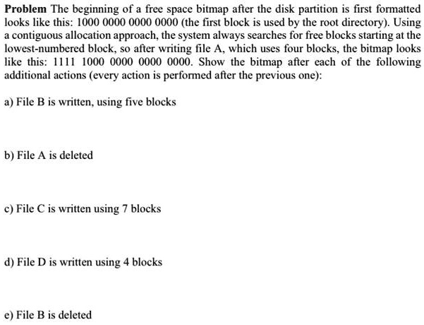 Solved Problem The Beginning Of A Free Space Bitmap After The Disk Partition Is First 
