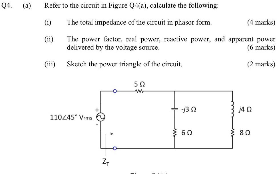 SOLVED: Q4. Refer to the circuit in Figure Q4(a), calculate the following: The total impedance ...