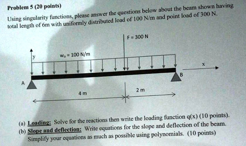 SOLVED: Problem 5 (20 points) F = 300 N W = 100 N/m B = 2 m L = 4 m a) Loading: Solve for the ...