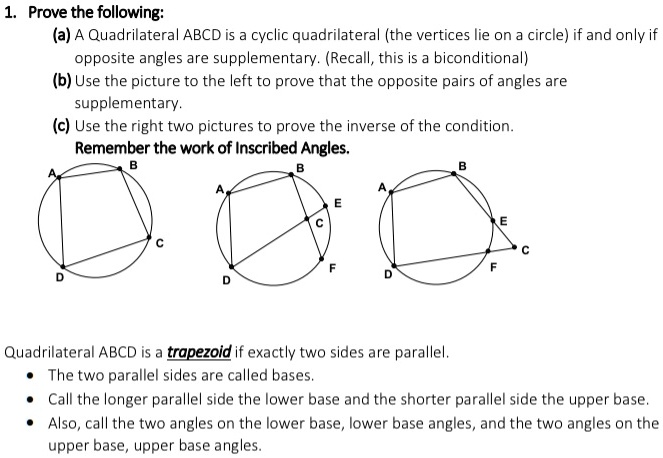 SOLVED: Prove the following: (a) Quadrilateral ABCD is cyclic quadrilateral (the vertices lie on ...