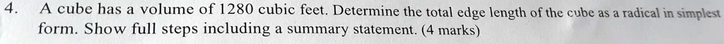 SOLVED: A cube has a volume of 1280 cubic feet. Determine the total ...