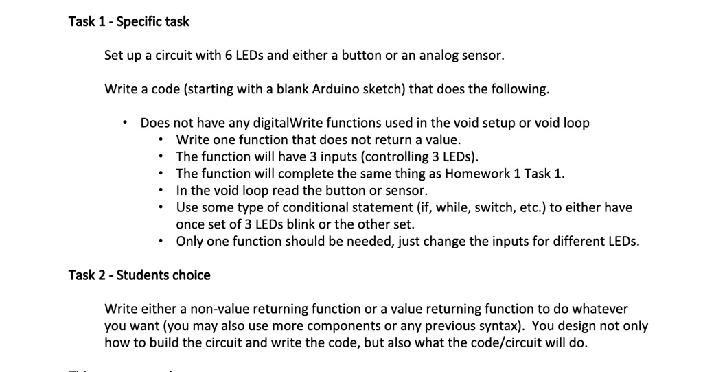 Solved Please Help Arduino Task 1 Task 2 Task 1 Specific Task Set Up A Circuit With 6 Leds