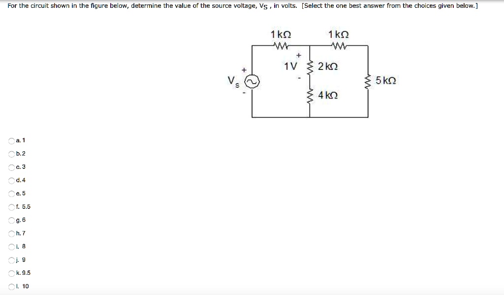 SOLVED: For the circuit shown in the figure below, determine the value of the source voltage, Vs ...