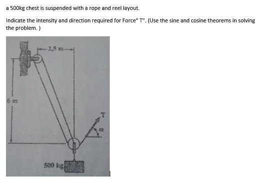 a 500kg chest is suspended with a rope and reel layout. Indicate the ...