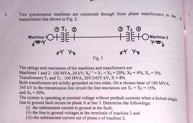 Two synchronous machines are connected through three-phase transformers ...
