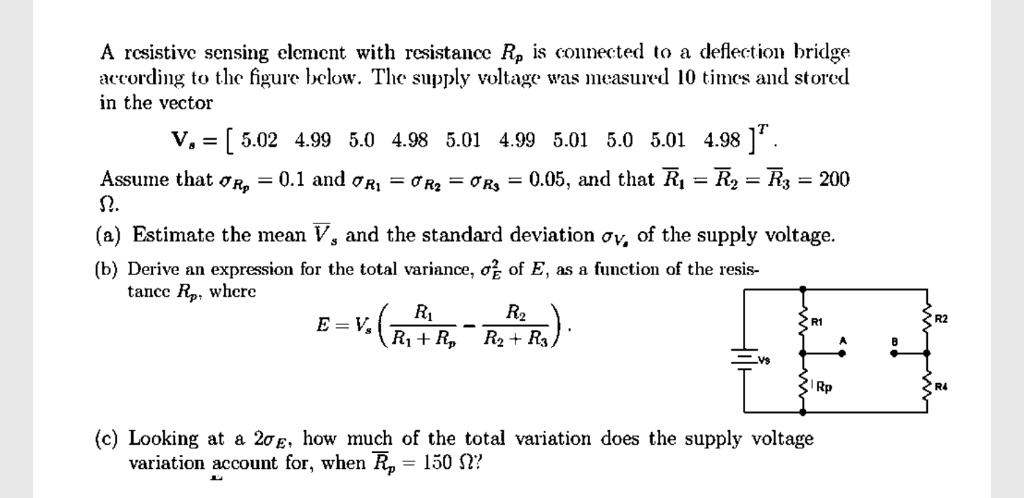 A resistive sensing element with resistance Rp is connected to a ...