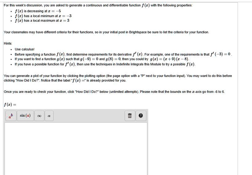 SOLVED: For this week's discussion, you are asked to generate a continuous and differentiable ...