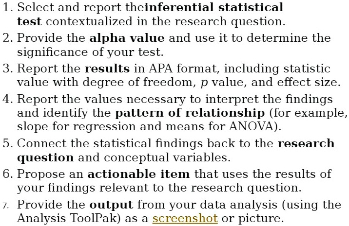 1. Select and report the inferential statistical test contextualized in ...