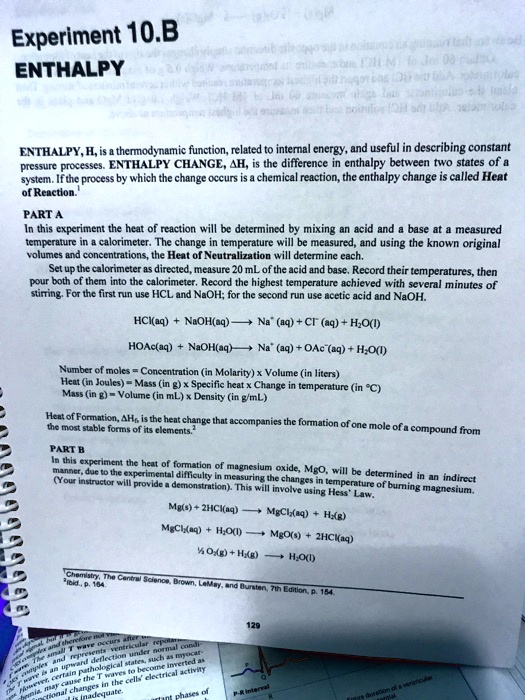 SOLVED: Experiment 10.B: Enthalpy Enthalpy is a thermodynamic function ...