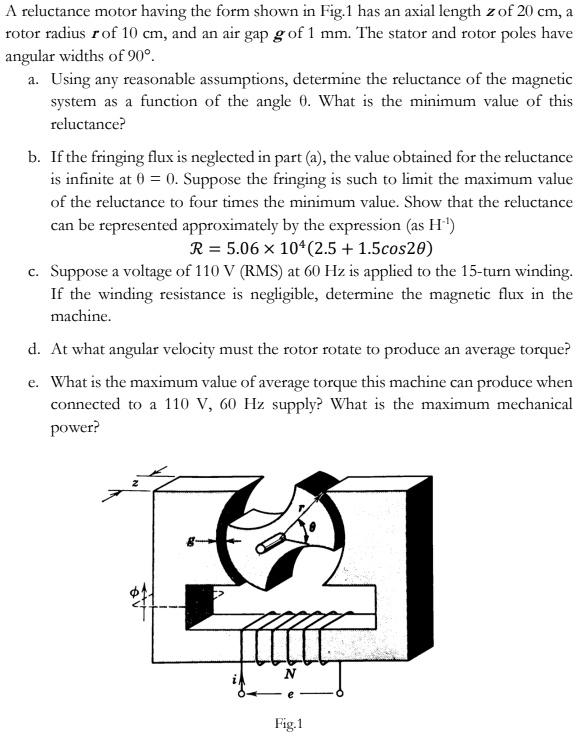 A reluctance motor having the form shown in Fig.1 has an axial length z ...