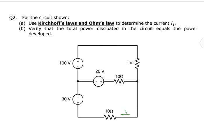 SOLVED: In the circuit shown, use Kirchhoff's law and Ohm's law. Q2 ...