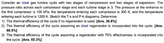 consider an ideal gas turbine cycle with two stages of compression and ...