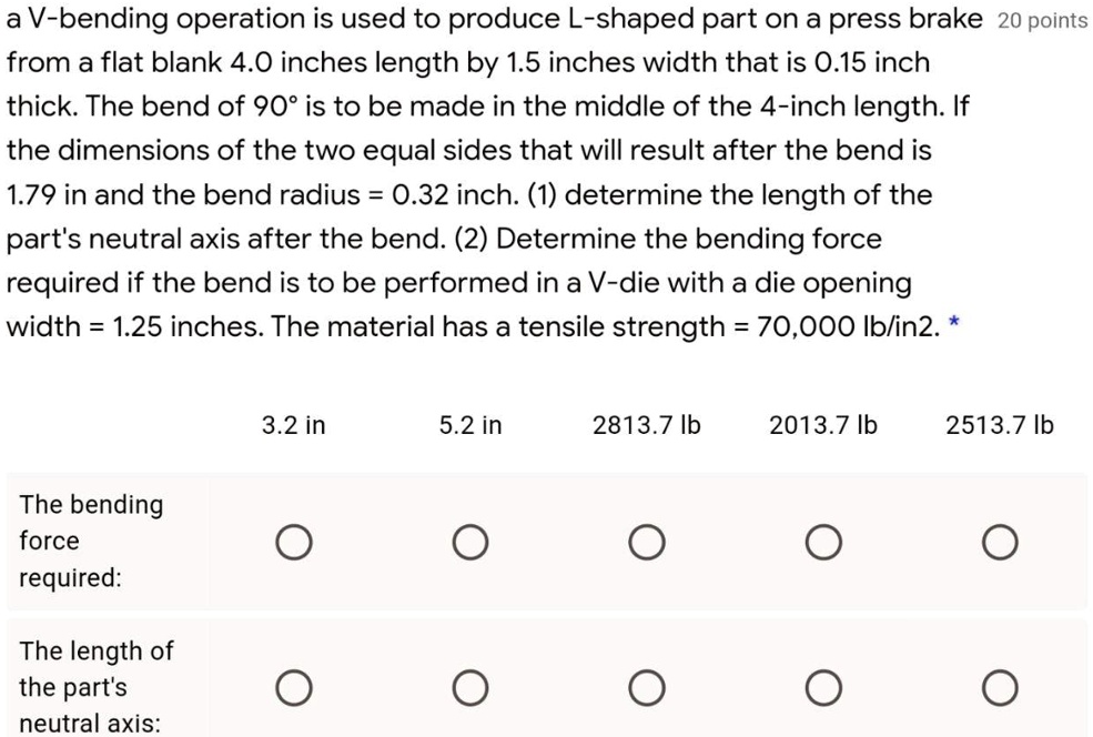 SOLVED: A V-bending operation is used to produce an L-shaped part on a ...