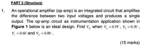 SOLVED: Texts: 1. PART 2 (Structure) An operational amplifier (op-amp) is an integrated circuit ...