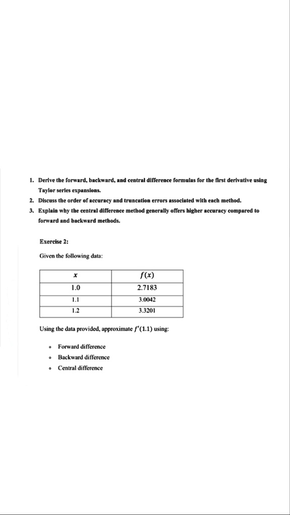 1 derive the forward backward and central difference formulas for the ...