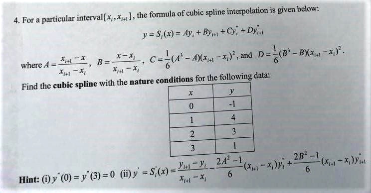 the formula of cubic spline interpolation is given below for particular interval x x41 ys x ay ...