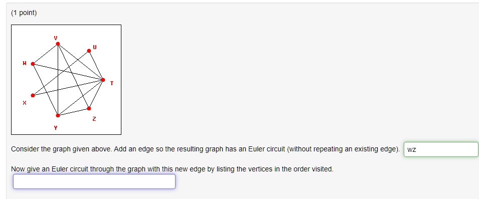 point consider the graph given above add an edge 50 the resulting graph has an euler circuit ...