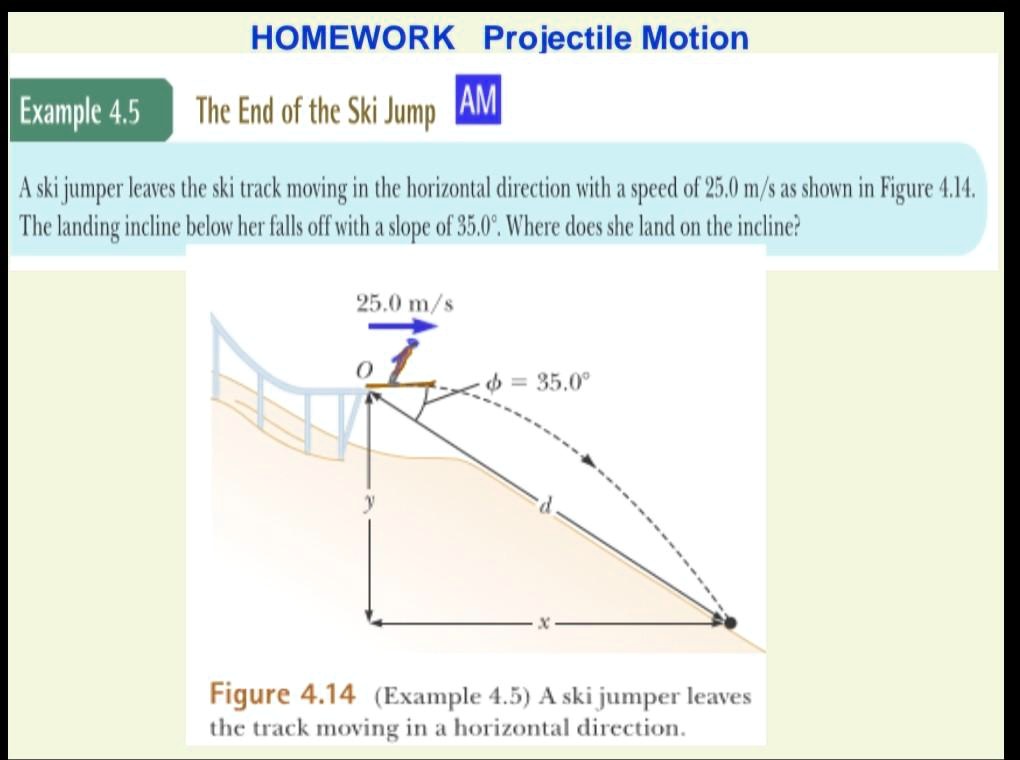 SOLVED: Example 4.5: The End of the Ski Jump A ski jumper leaves the ...