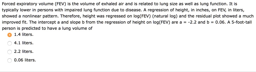 forced expiratory volume fev is the volume of exhaled air and is ...