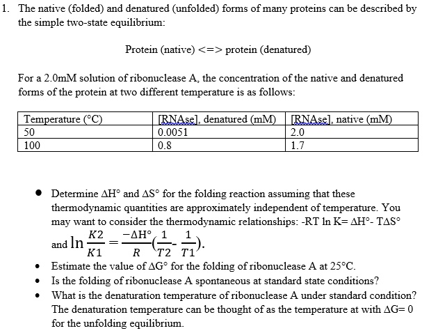The native (folded) and denatured (unfolded) forms of many proteins can ...