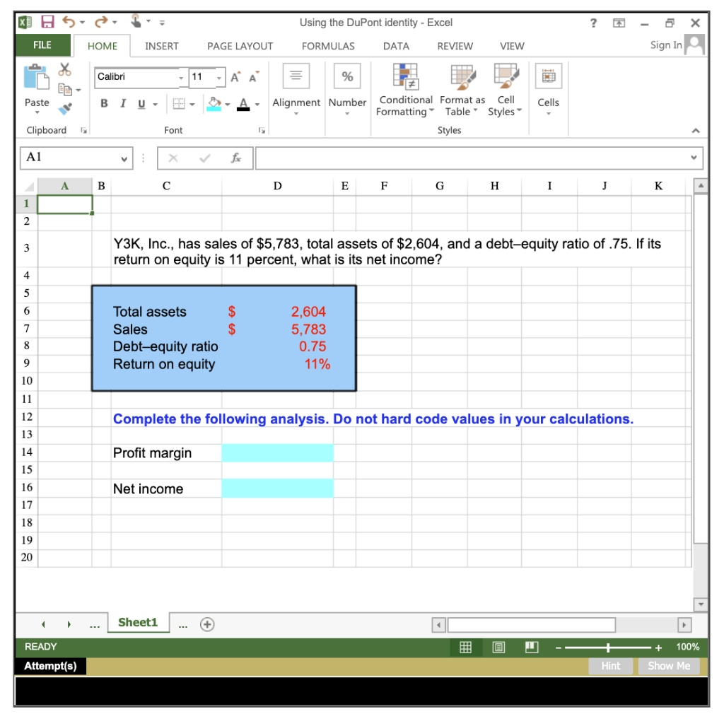 Solved Using The Dupont Identity Excel File Home Insert Page Layout Formulas Data Review View 3613
